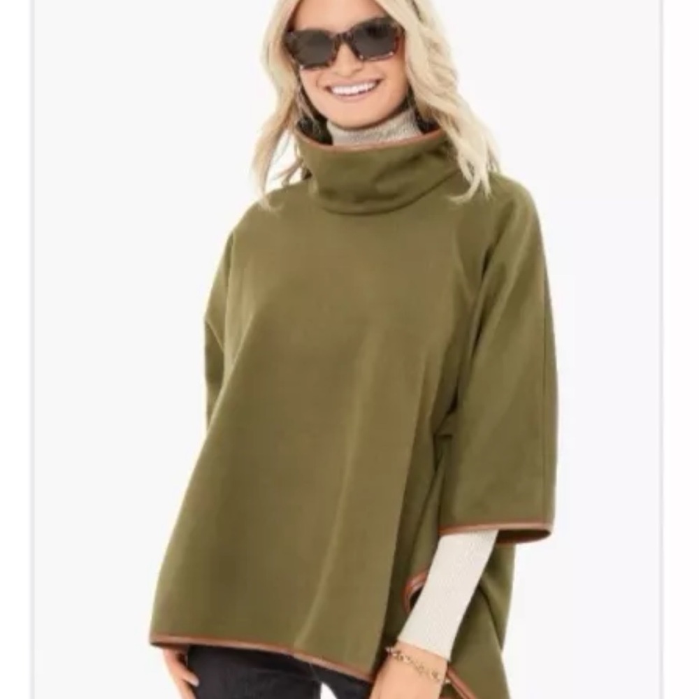 Tuckernuck Olive Green Piper Poncho Cape Trimmed In T… - Gem